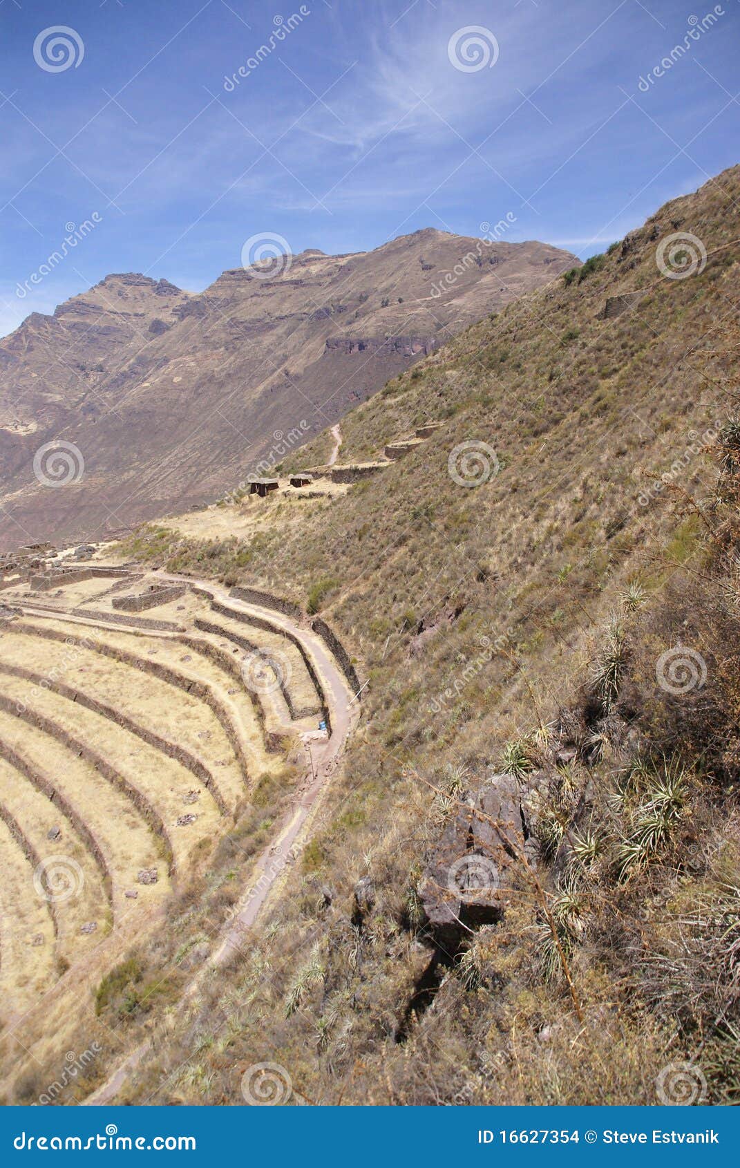 Terraced Inca Fields and Ruins of Village Stock Photo - Image of grain ...