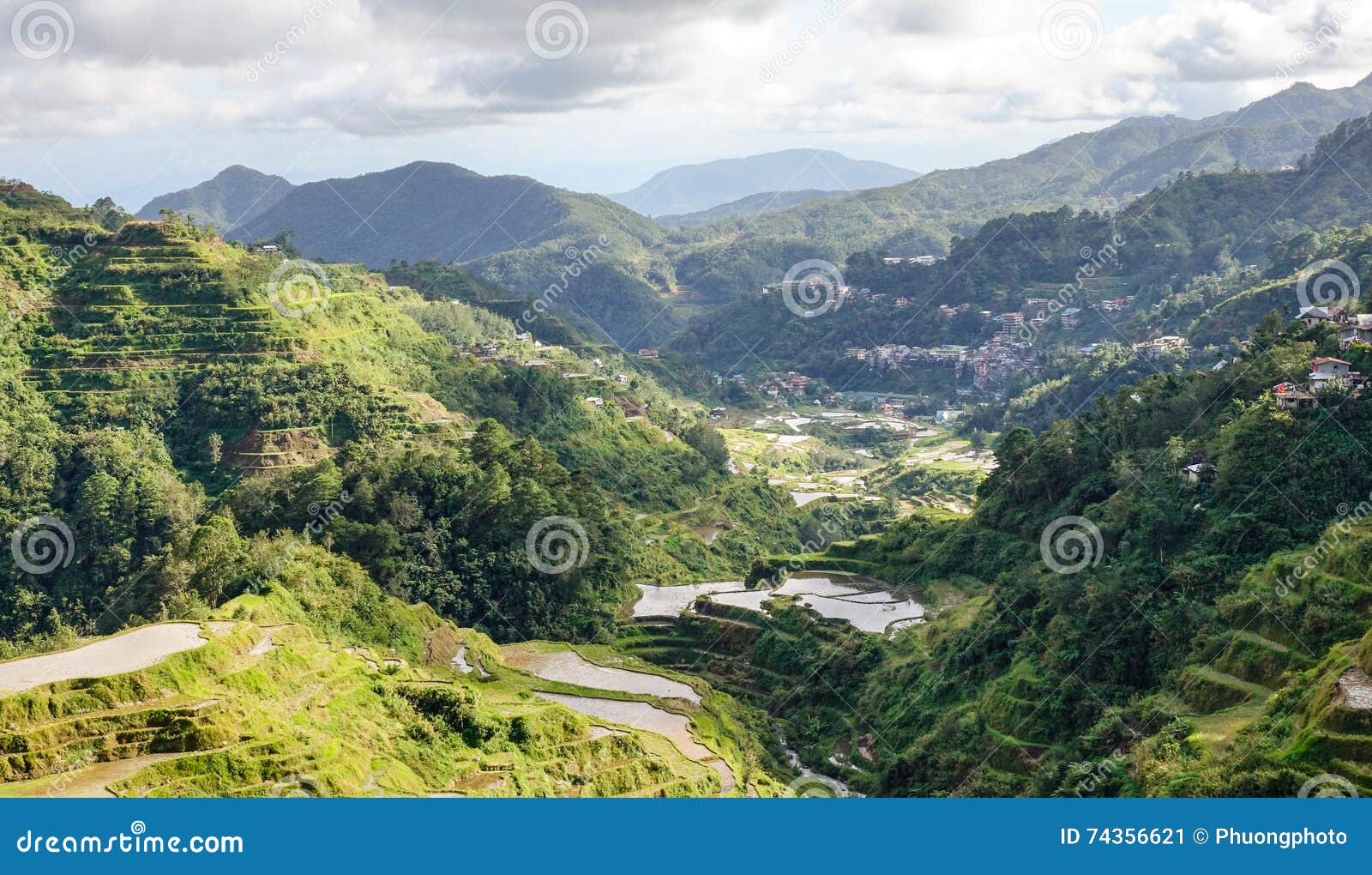 Terraced Rice Fields with Mountains in Banaue, Philippines Stock Image ...