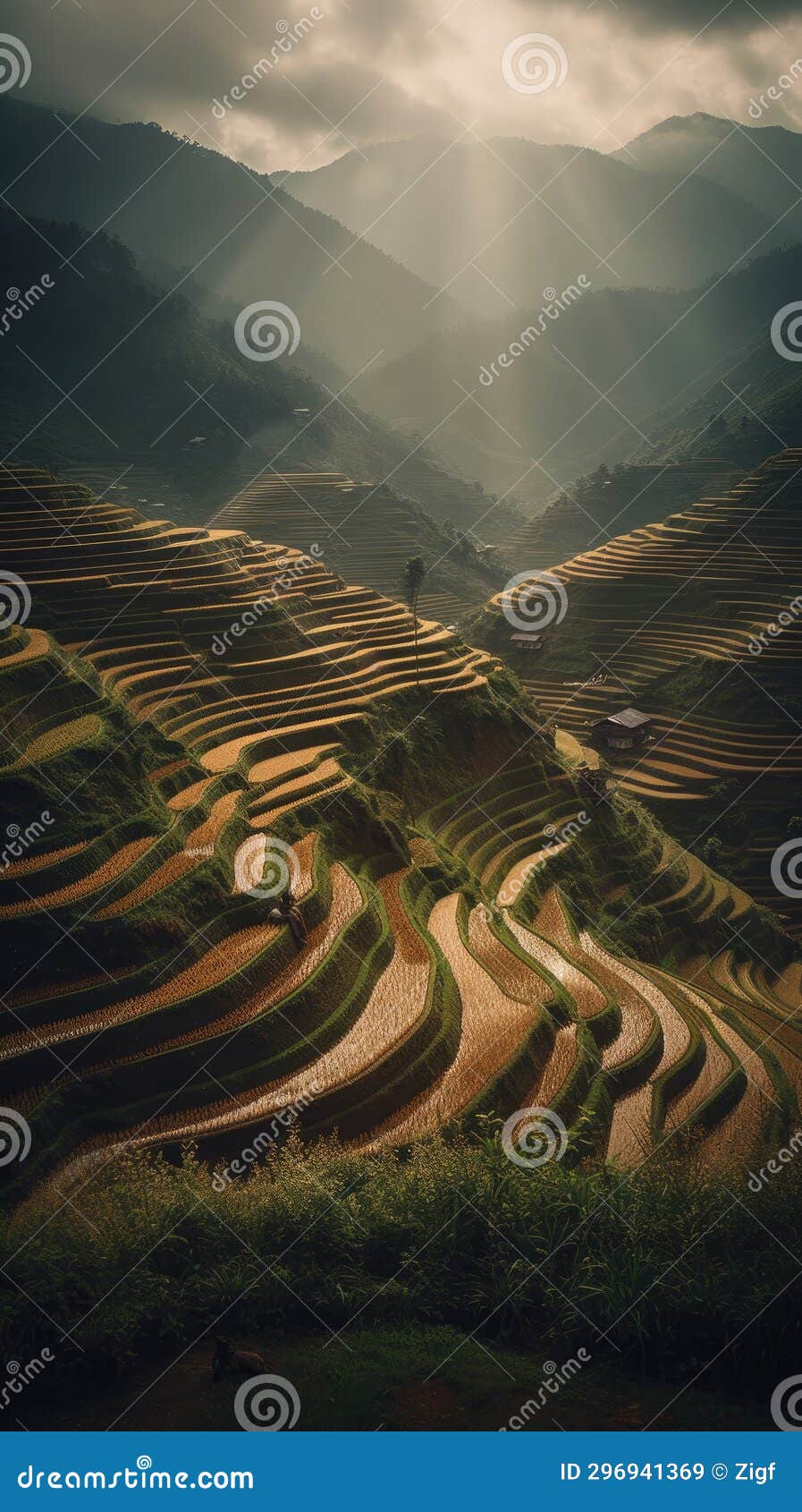 Terraced Rice Fields in Vietnam Stock Illustration - Illustration of ...