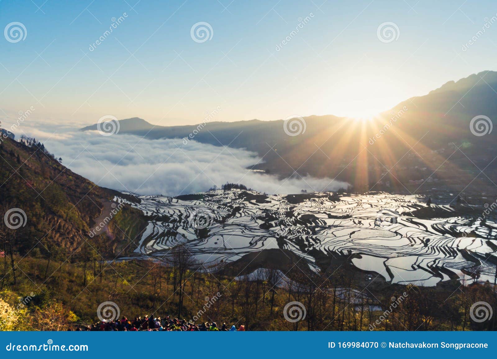Terraced Rice Fields of YuanYang , China with Beautiful Sun Rise Stock ...