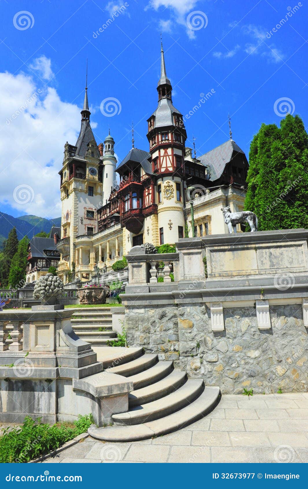 Terraces Steps Leading To Peles Castle Stock Image - Image of green ...