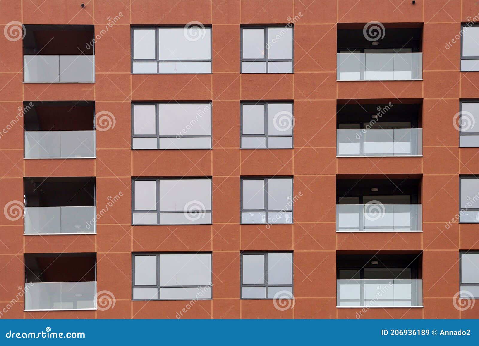 Terracotta Modern Facade Of The House With Windows And Loggias Royalty ...