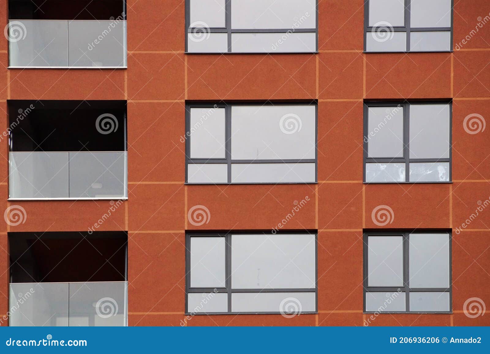 Terracotta Modern Facade of the House with Windows and Loggias Stock ...