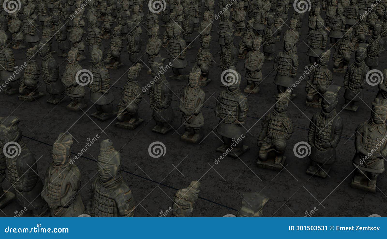 Terracotta Warriors in a Row 3D Animation in the Dark Stock Image ...