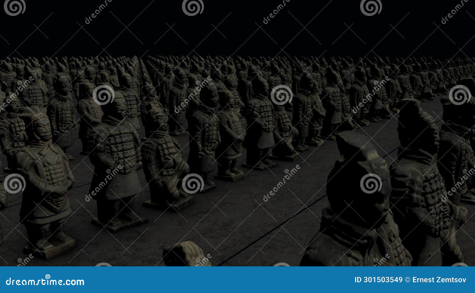 Terracotta Warriors in a Row 3D Animation in the Dark Stock Image ...