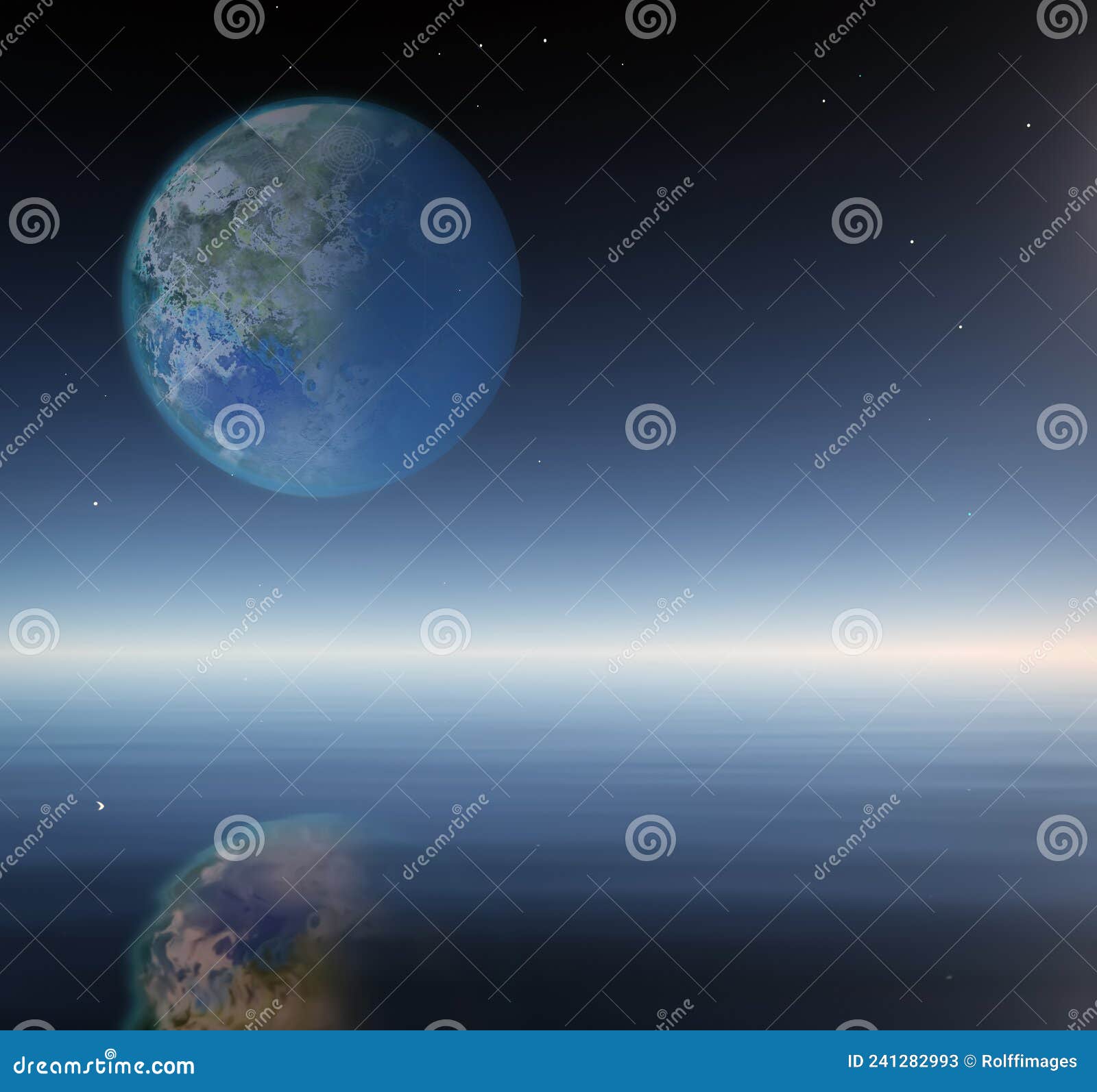 Terraformed Luna Over Water Stock Illustration - Illustration of terra ...