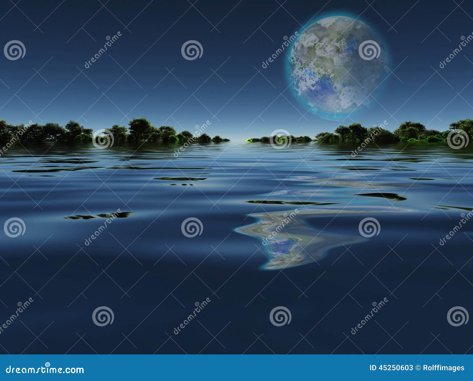Terraformed Moon from Earth or Extra Solar Planet Stock Illustration ...