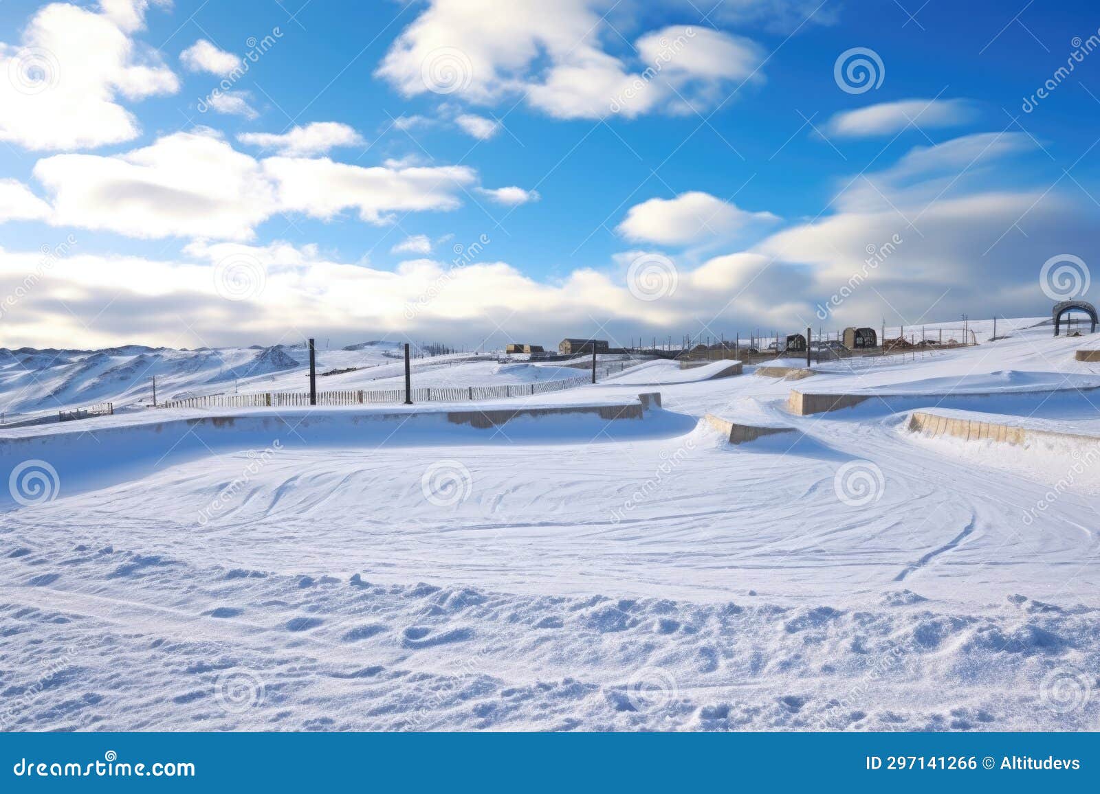 Terrain Park with Various Snowboarding Features Stock Photo - Image of ...