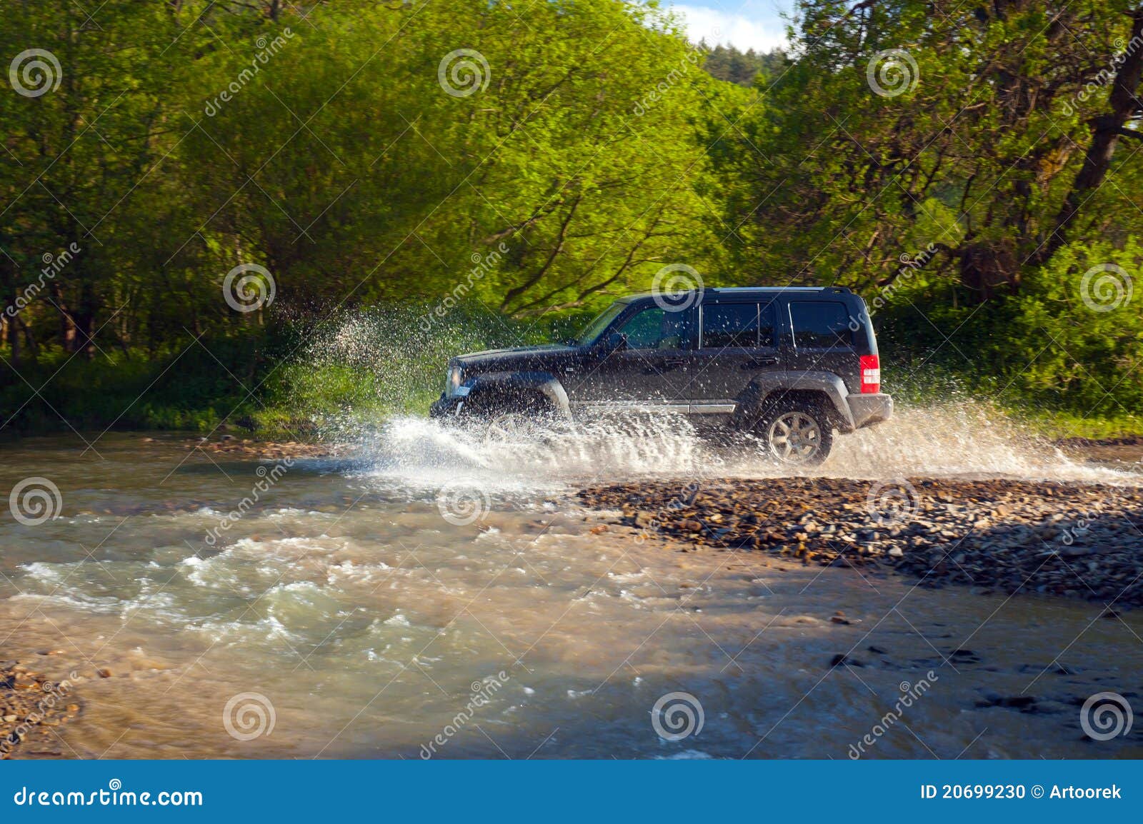 Terrain Vehicle Crosses the Stream Stock Photo - Image of offroad, path ...