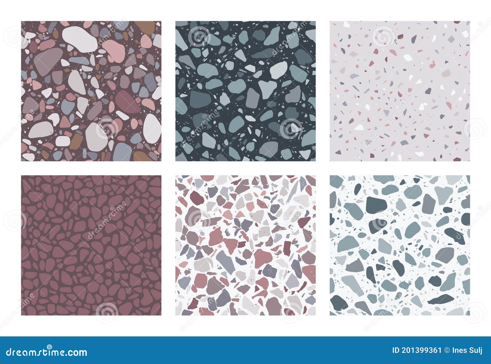 Terrazzo Patterns. Set of 6 Seamless Terrazzo Texture Patterns ...