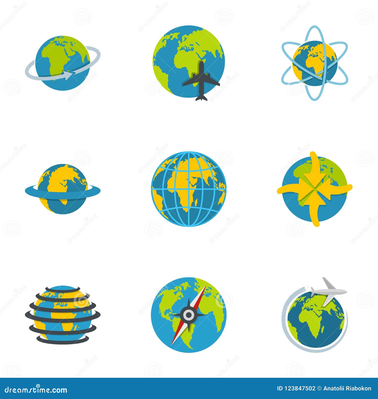 Terrestrial Globe Icons Set, Flat Style Stock Illustration ... Terrestrial Globe Icons Set, Flat Style Stock Illustration ...