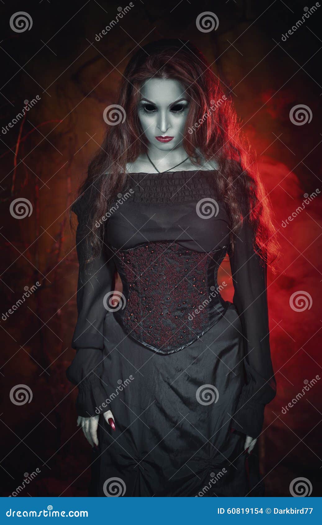 Terrible Beautiful Halloween Witch with Long Hair Stock Photo - Image ...