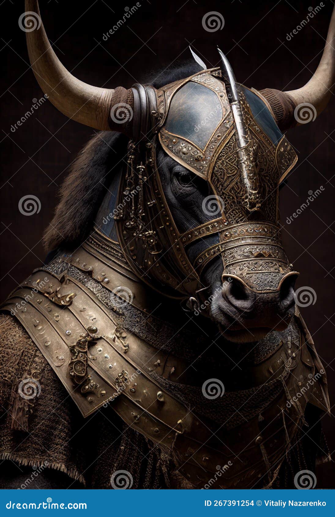 Terrible Bull in Ancient Armor. AI Generated Stock Illustration ...
