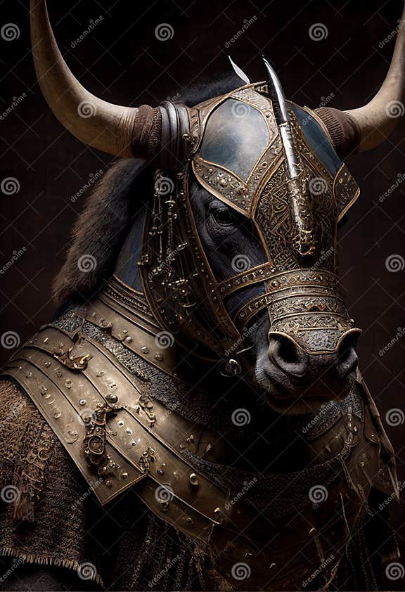 Terrible Bull in Ancient Armor. AI Generated Stock Illustration ...
