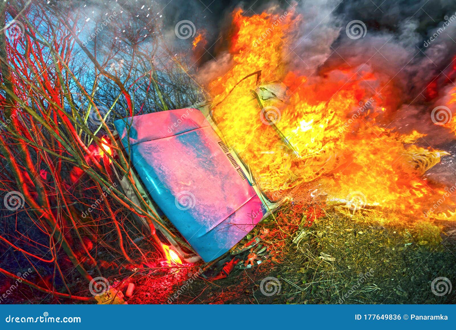 Burning Car after an Accident Stock Photo - Image of gasoline, fire ...