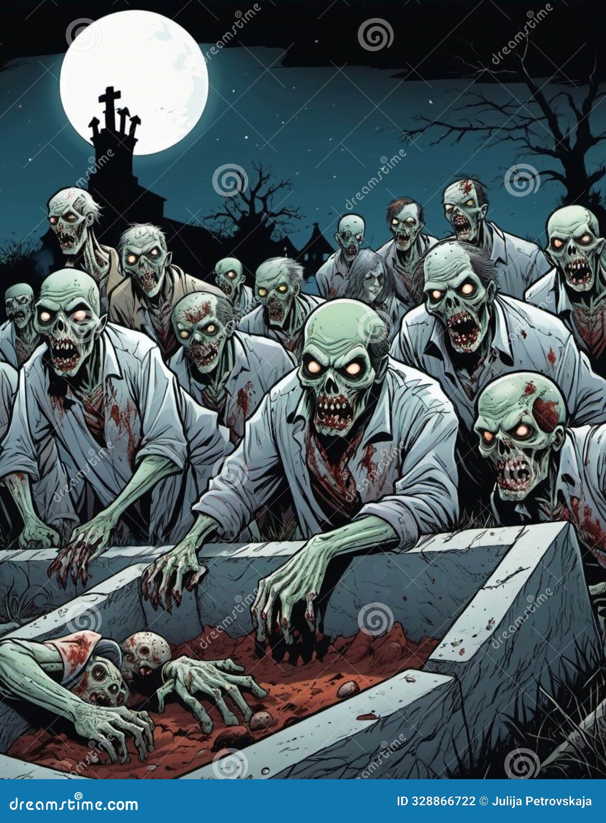 Terrible Comic Zombies Emerge from Graves, Decayed Bodies Illuminated ...