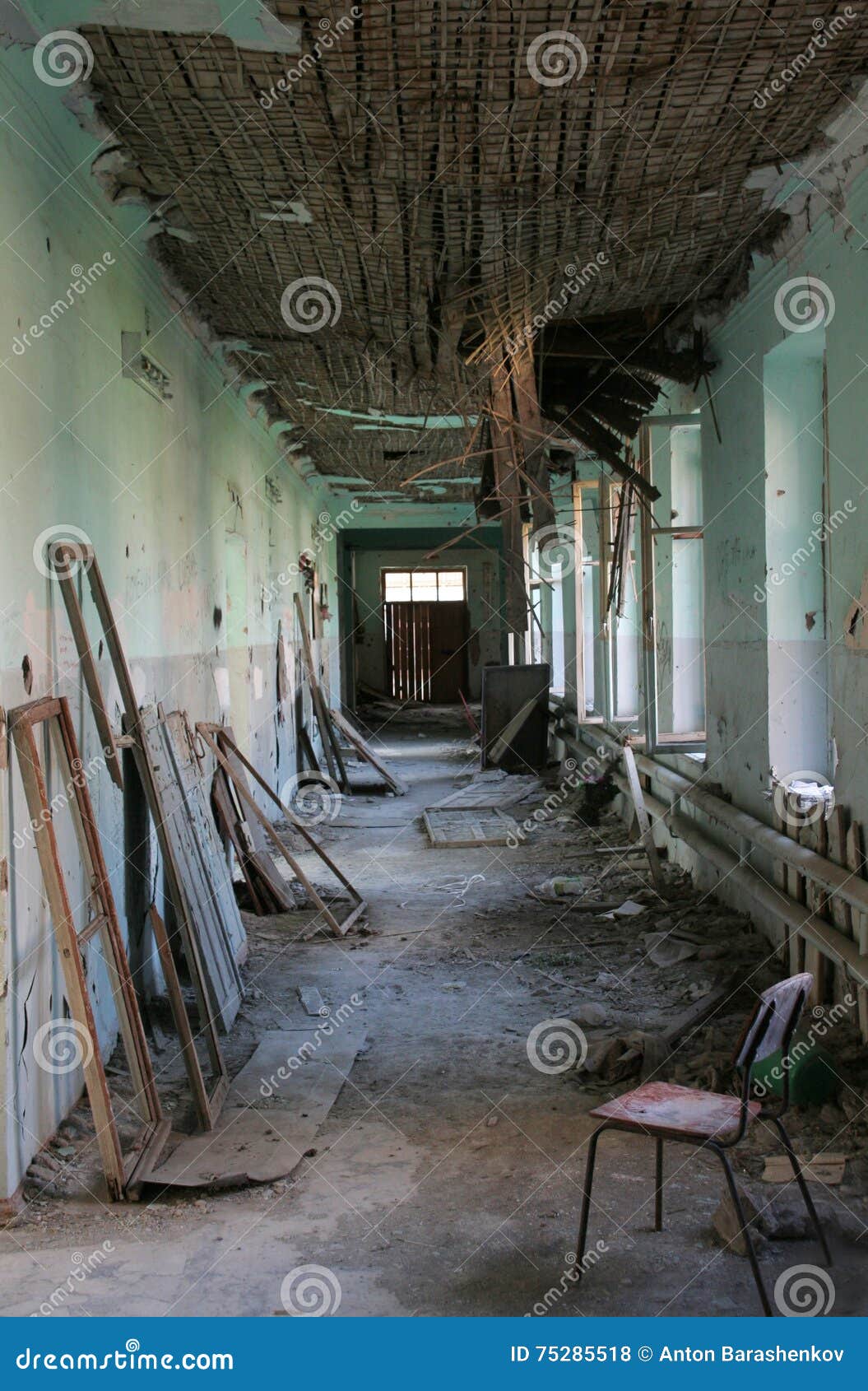 Terrible Destroyed Interior of Old Building. Destructed Roof is Stock ...