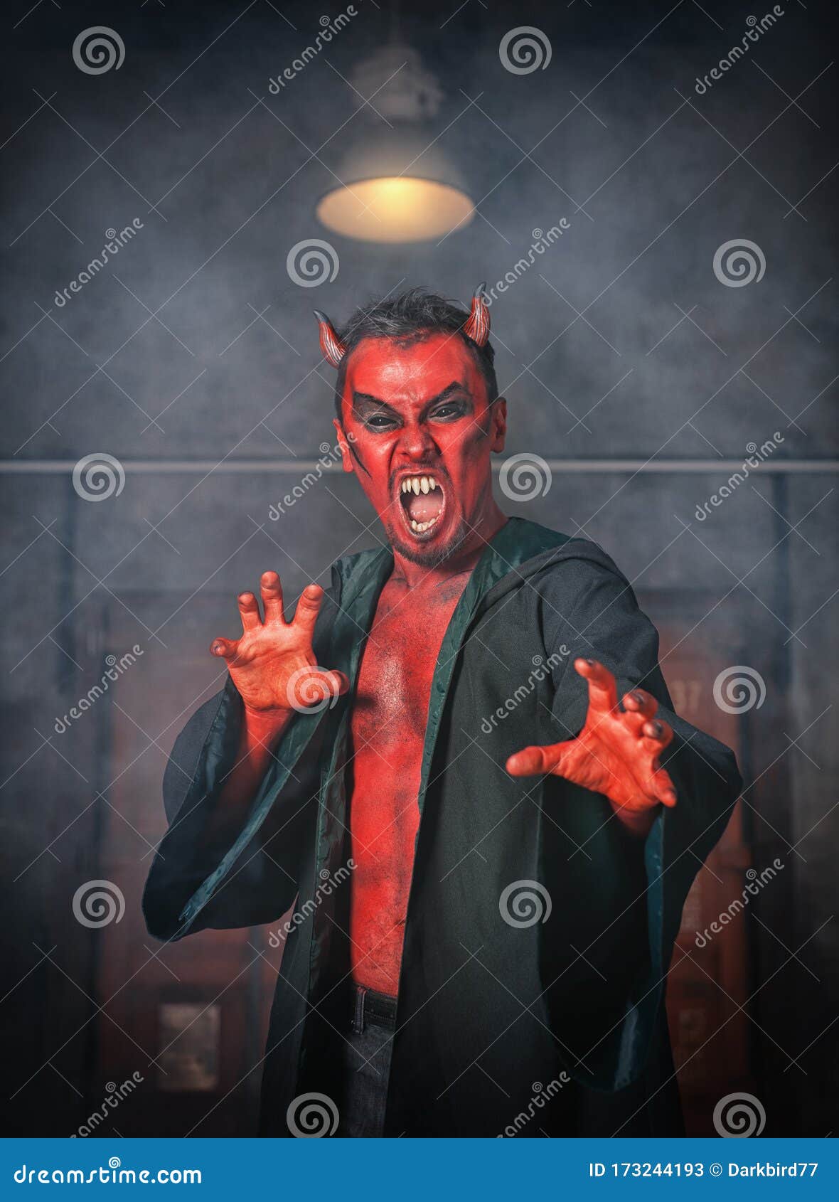 Terrible Devil Man Screaming. Scary Halloween Scene Stock Image - Image ...
