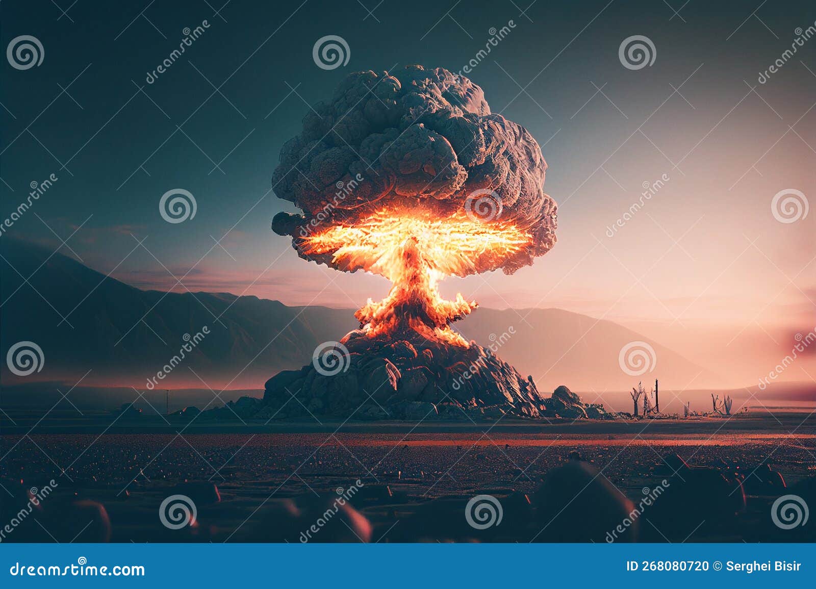 A Terrible Explosion of a Nuclear Bomb with a Mushroom in the Desert ...