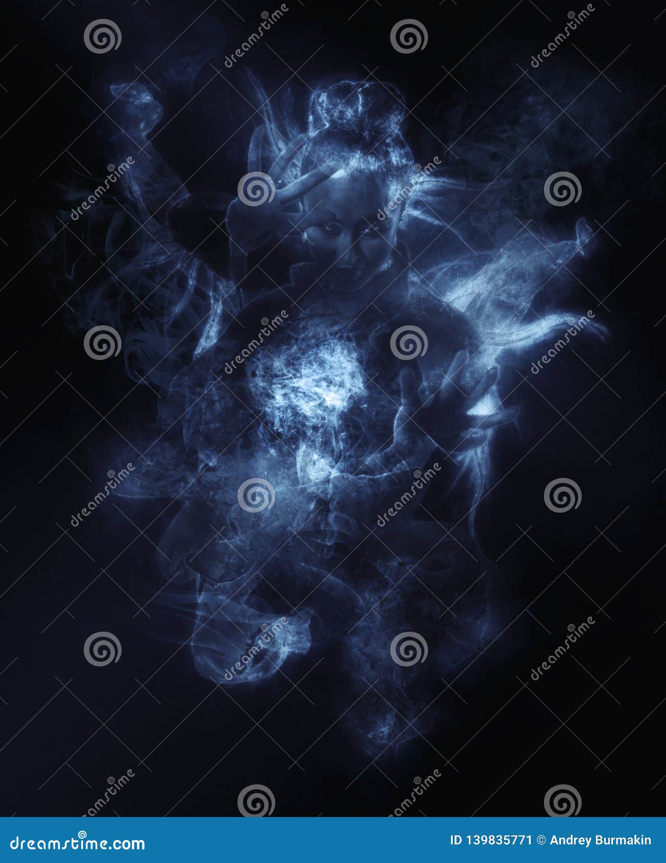 Terrible Ghost on Dark Blue Smoke Stock Image - Image of death, night ...