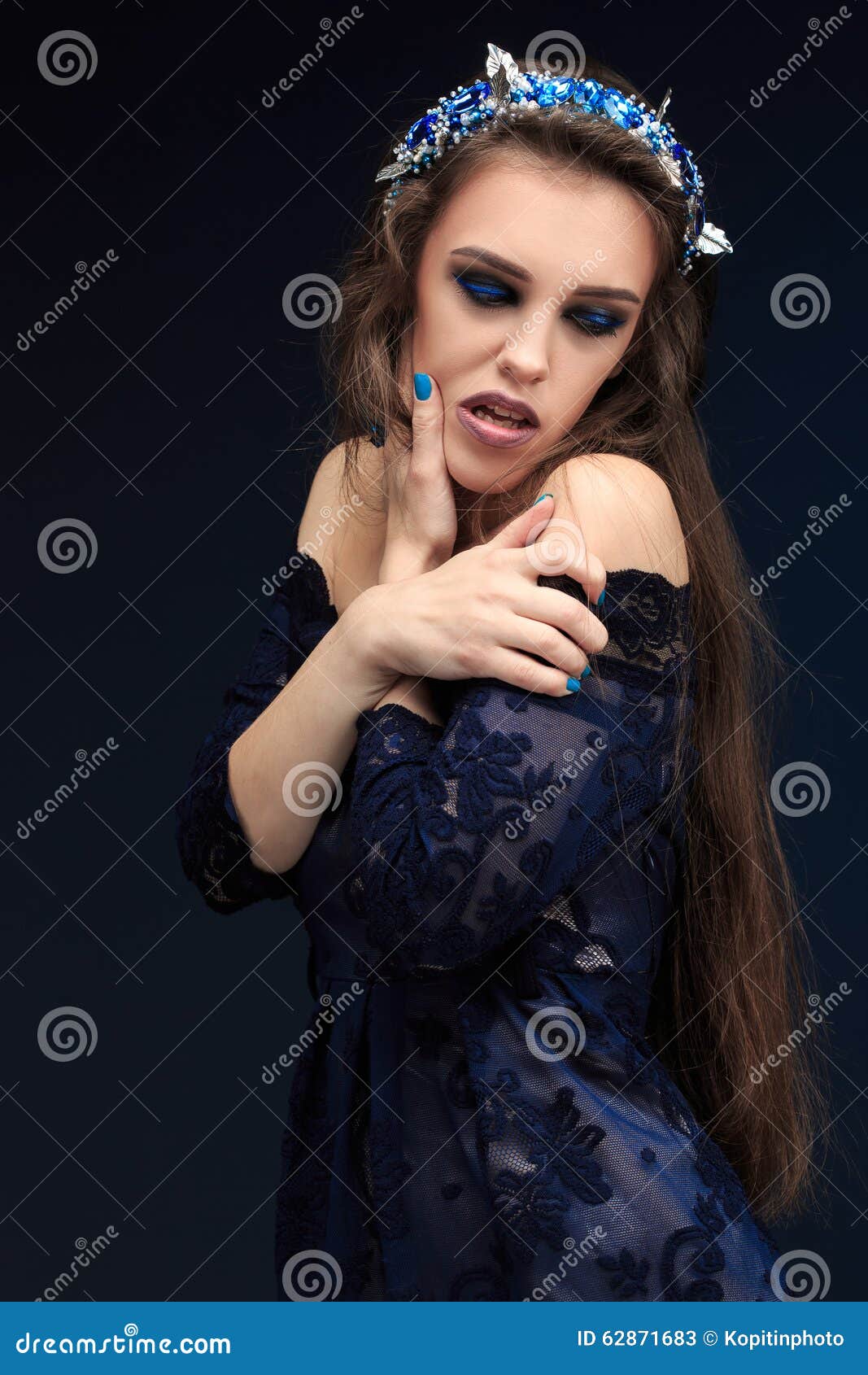 Terrible Girl with a Long Face in the Diadem Stock Image - Image of ...