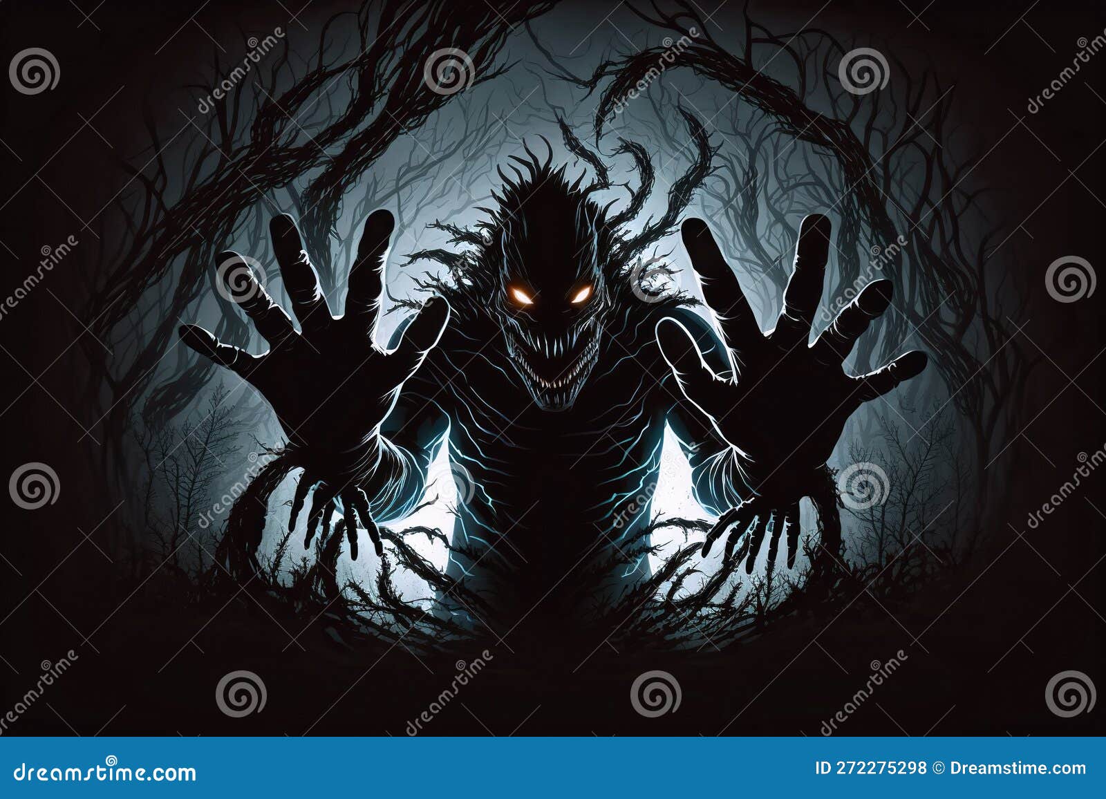 Terrible Monster Beast at Night in Forest from Nightmares. Generative ...