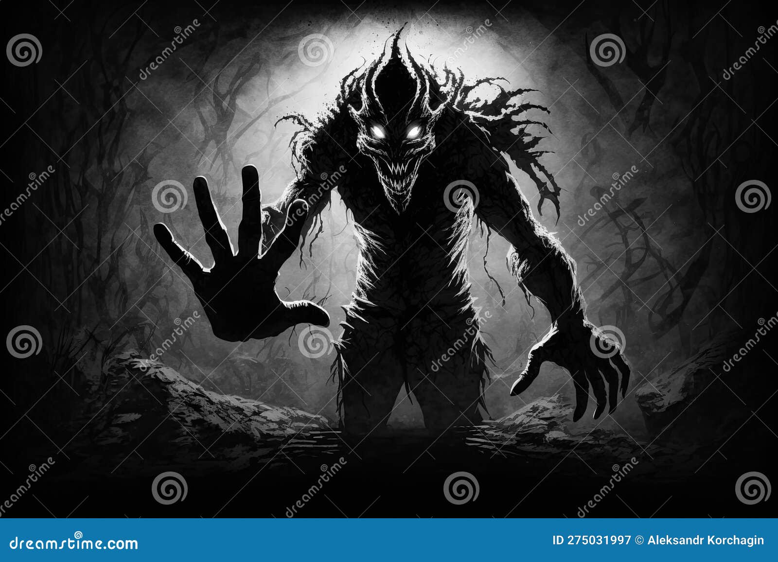 Terrible Monster Beast at Night in Forest from Nightmares. Generative ...