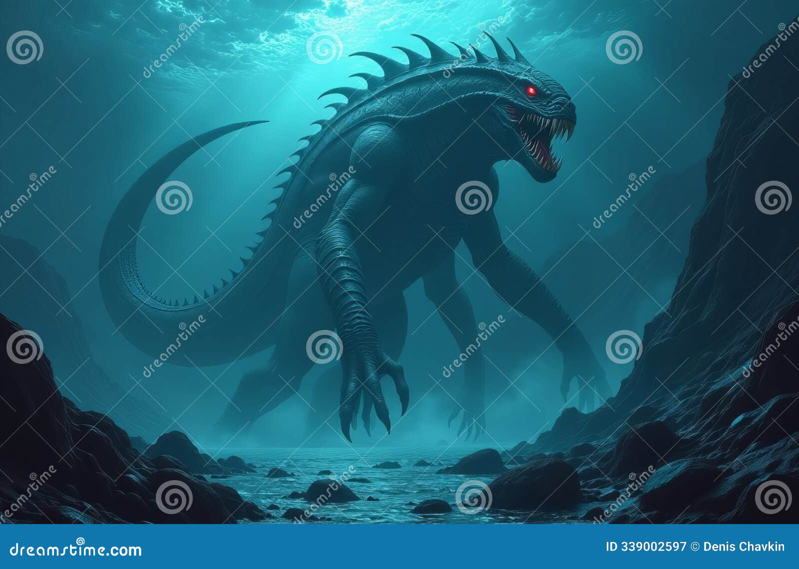 A Terrible Sea Giant Monster Attacks during a Storm Stock Illustration ...