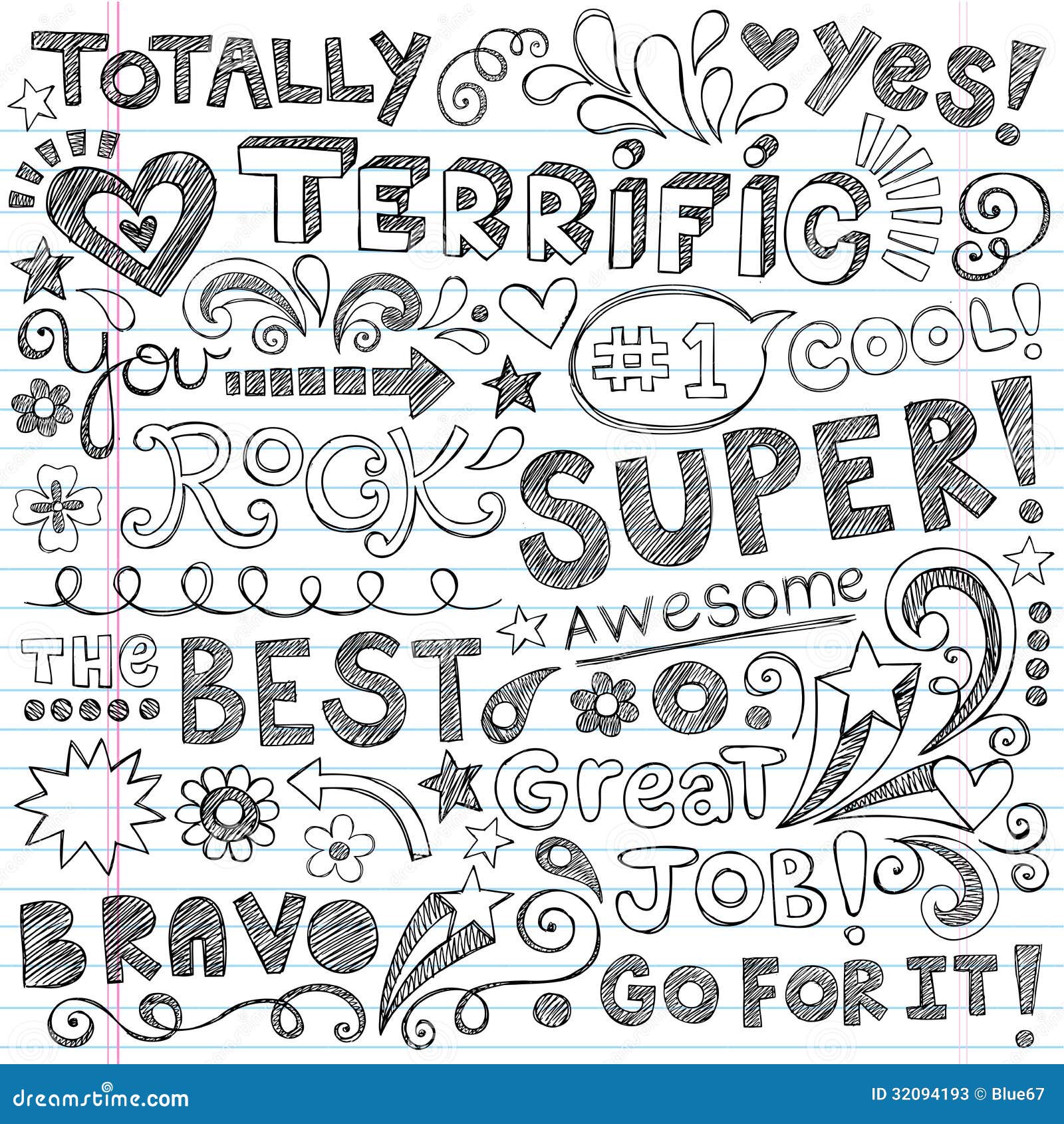 Terrific Work Praise Phrases Sketchy Doodle Stock Illustrations – 4 ...