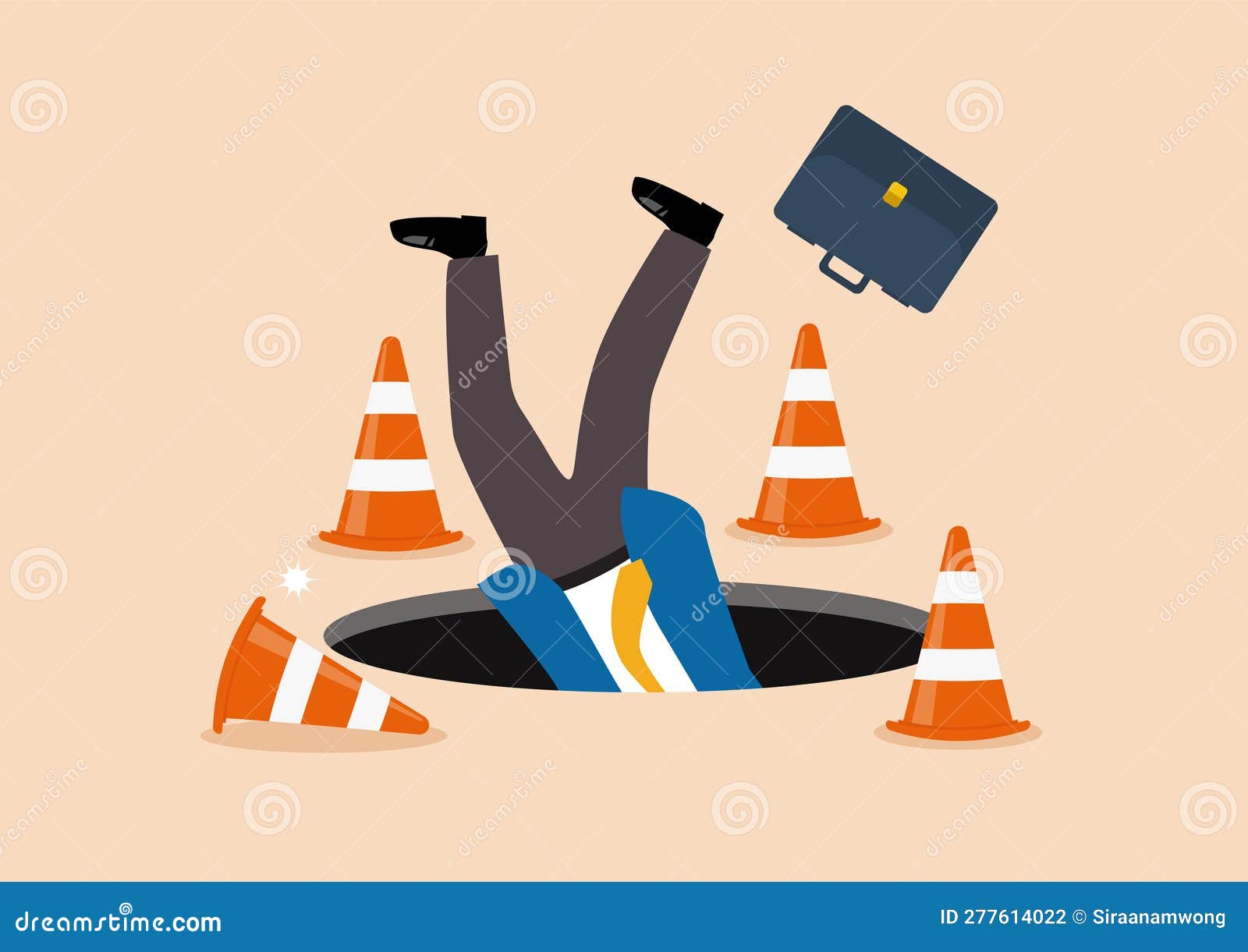 3D Businessman About To Fall By An Open Sewer. Occupational Risk Stock ...