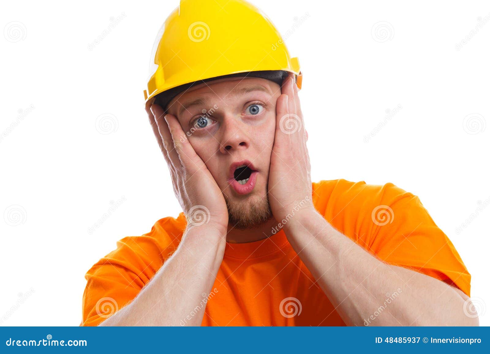 Terrified Construction Worker Stock Image - Image of horror, excitement ...