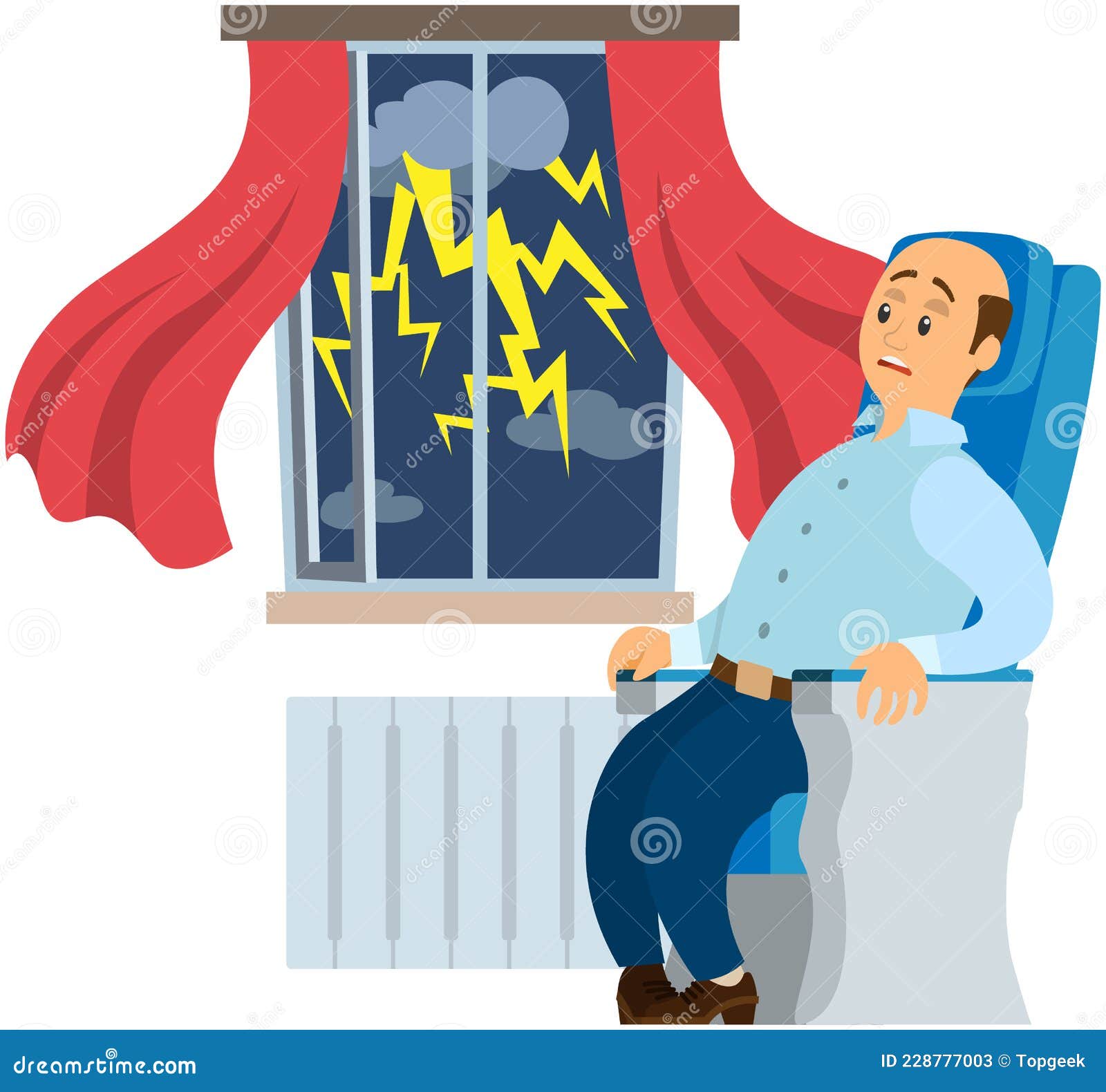 Terrified Man is Afraid of Thunder and Lightning. Person Looks Scared ... Terrified Man is Afraid of Thunder and Lightning. Person Looks Scared ...
