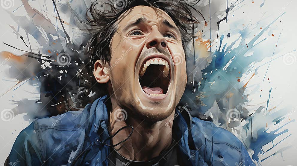 It Terrified the Man by Opening Its Lips. Drawing with Polygons Stock ...