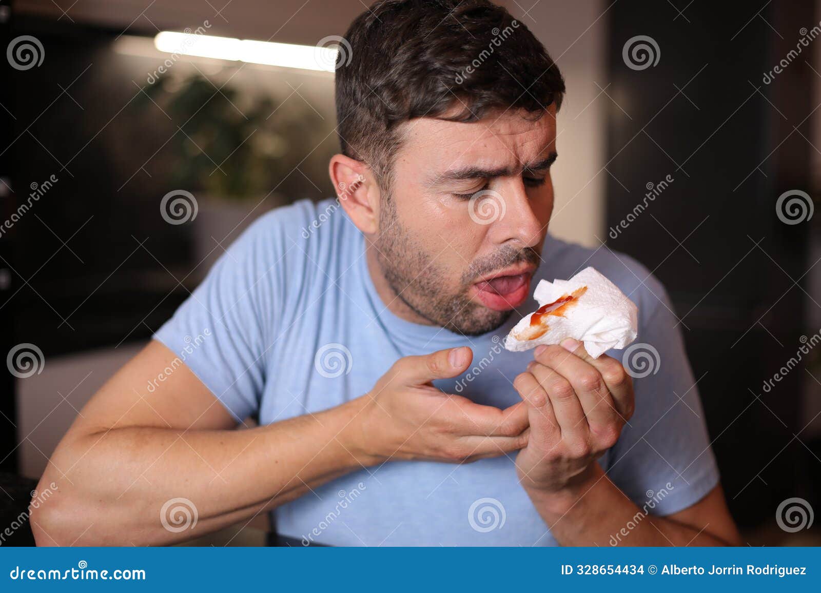Terrified Man Spitting Some Blood Stock Photo - Image of care, bloody ...