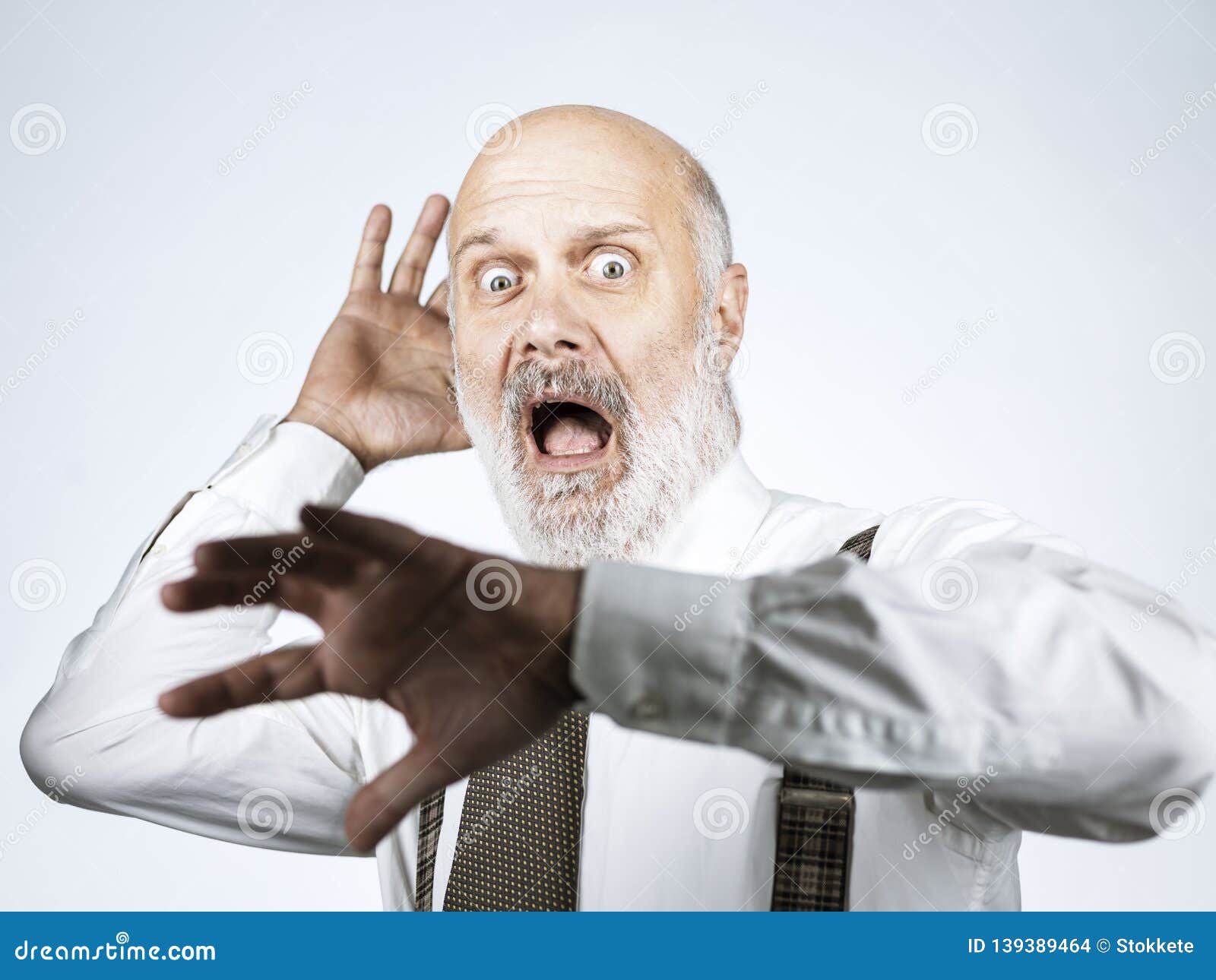 Terrified Senior Man Shouting Out Loud Stock Photo - Image of portrait ...