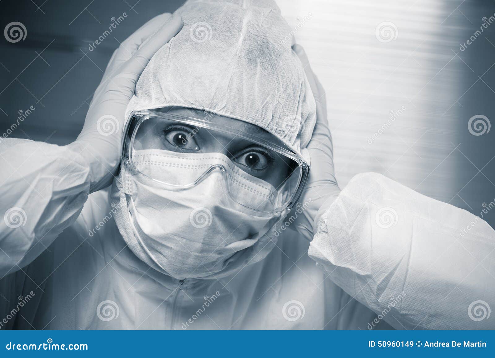 Terrified Scientist in Hazmat Suit Stock Image - Image of hands, risk ...