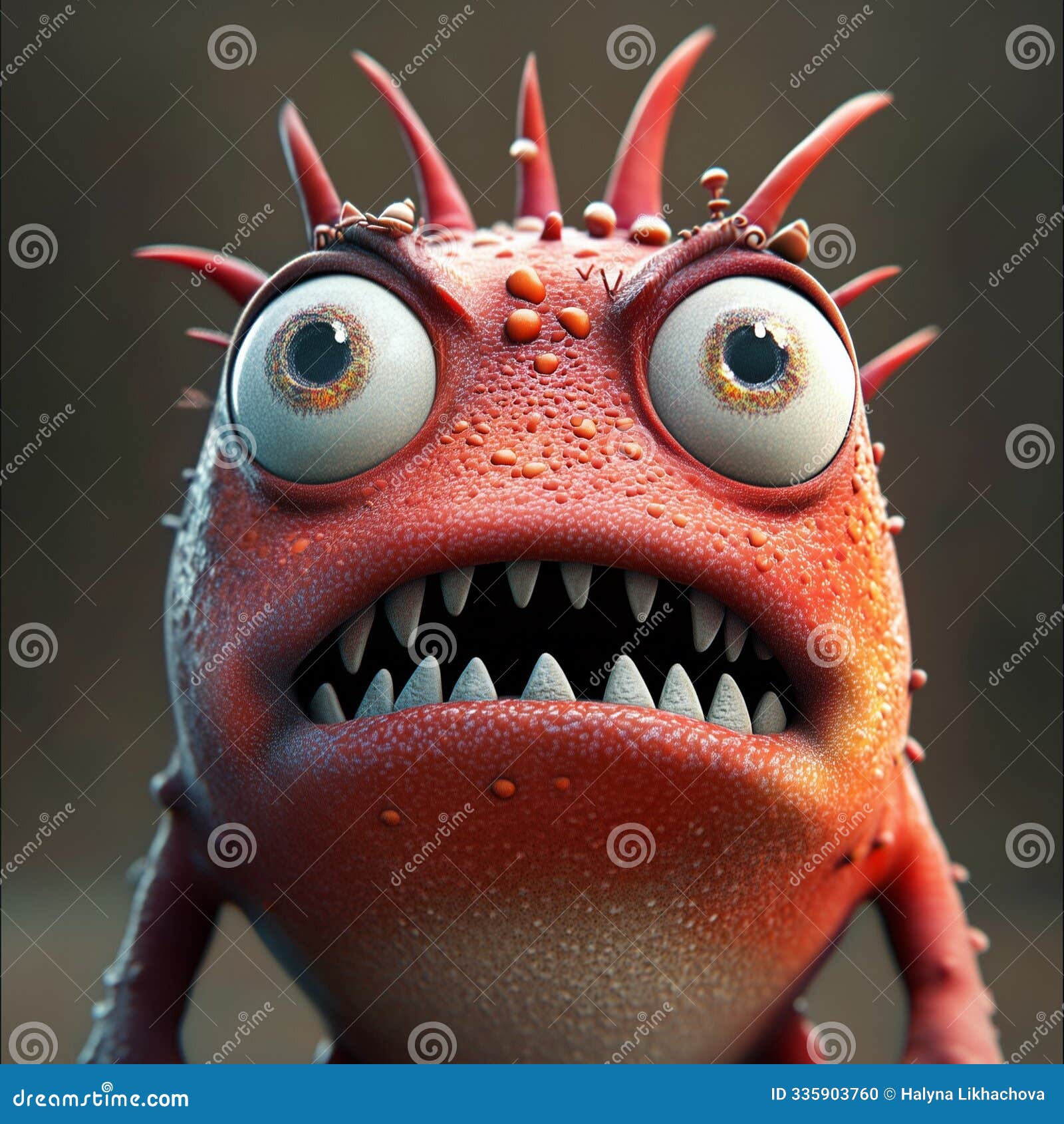 Terrified Spiky Red Creature with Large Eyes and Sharp Teeth Stock ...