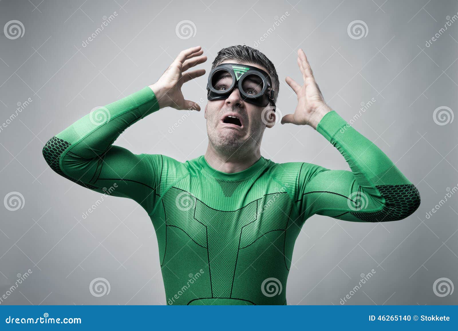 Terrified Superhero With Hands Raised Royalty-Free Stock Image ...