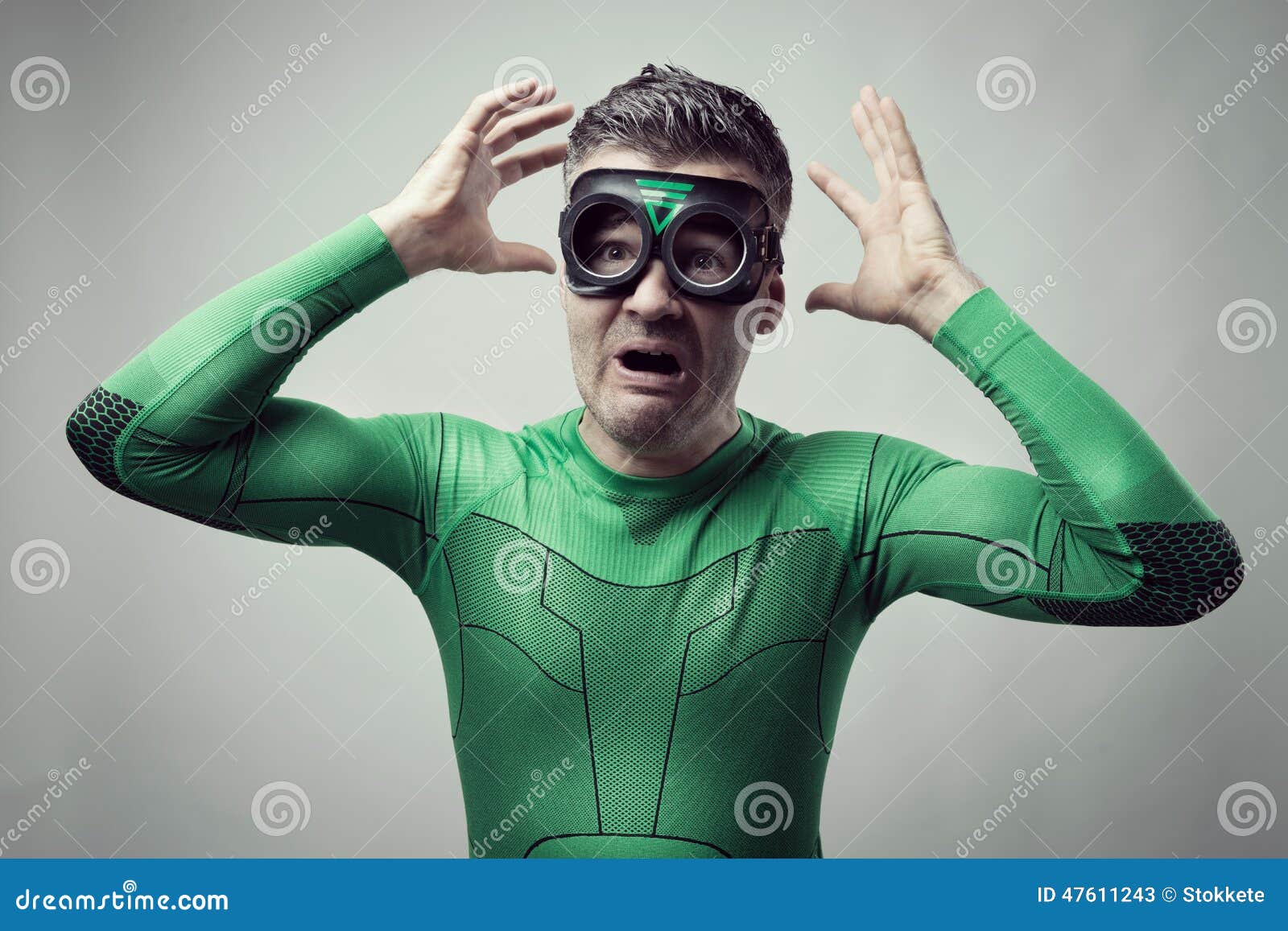 Terrified Superhero With Hands Raised Royalty-Free Stock Image ...