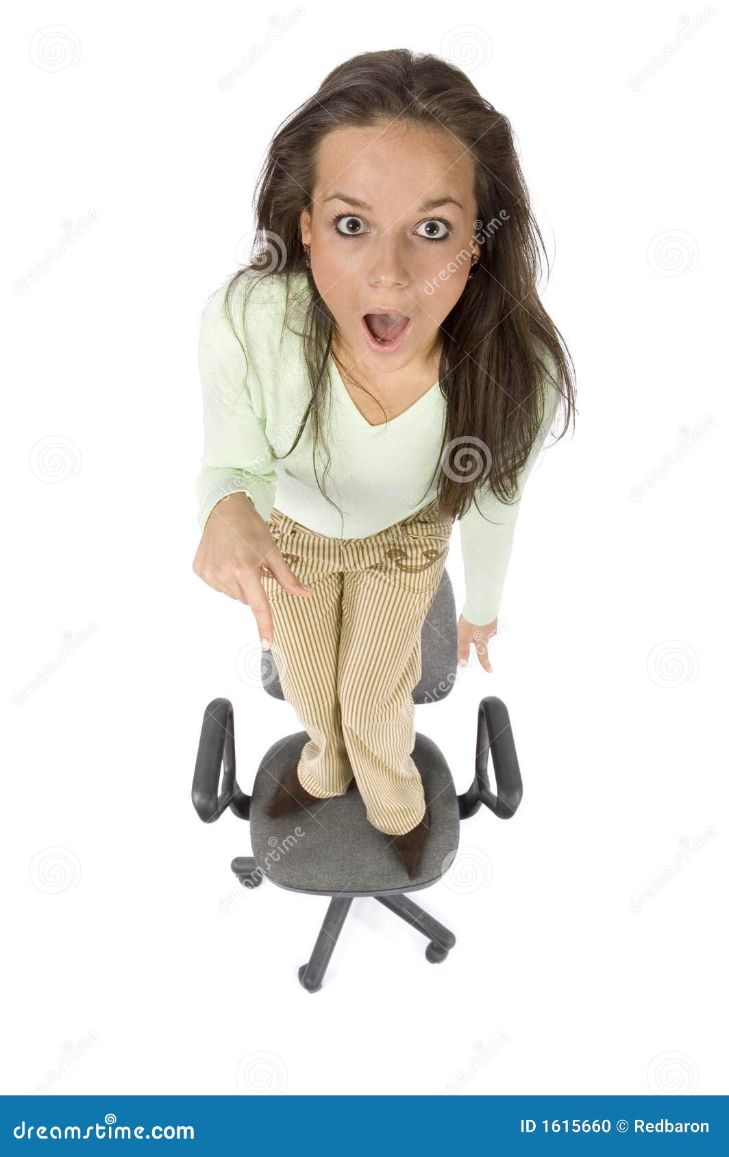 Terrified Woman Standing On The Office Chair Stock Photo - Image of ... Terrified Woman Standing On The Office Chair Stock Photo - Image of ...
