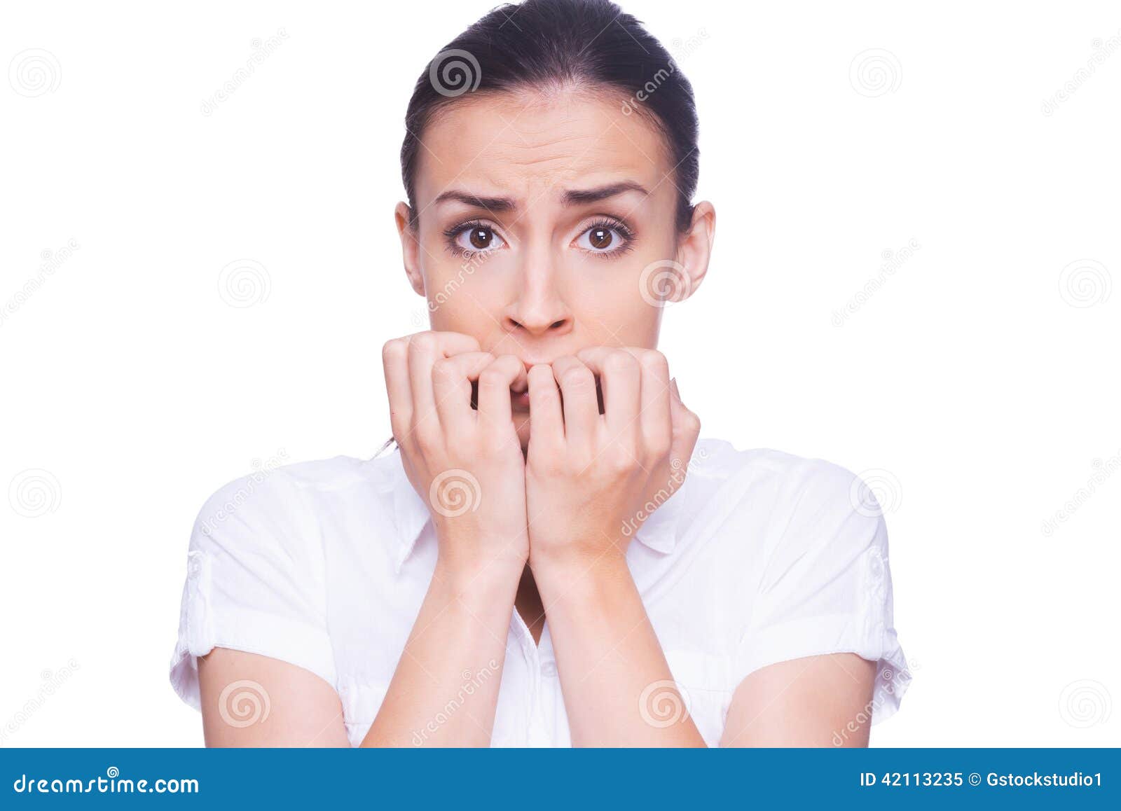 Terrified woman. stock image. Image of isolated, frustration - 42113235 Terrified woman. stock image. Image of isolated, frustration - 42113235