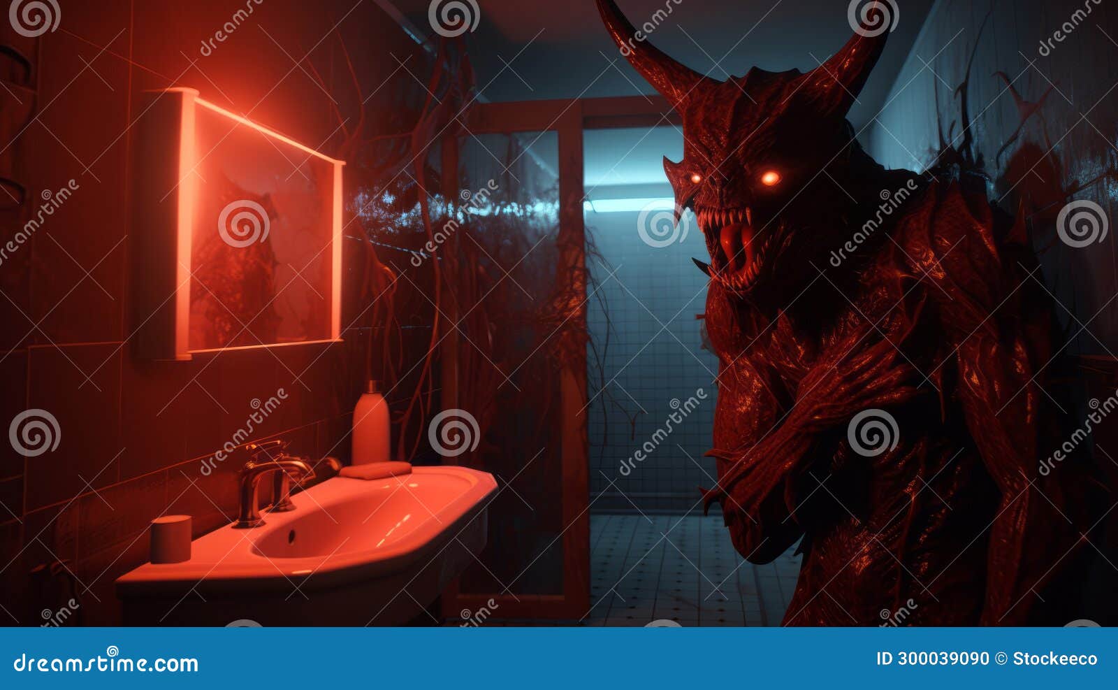 Terrifying Bathroom Encounter: Hyper-realistic Demon in Ray Traced ...