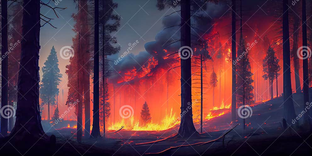 Terrifying Forest Fire, Out of Control. Ia Generative. Stock ...