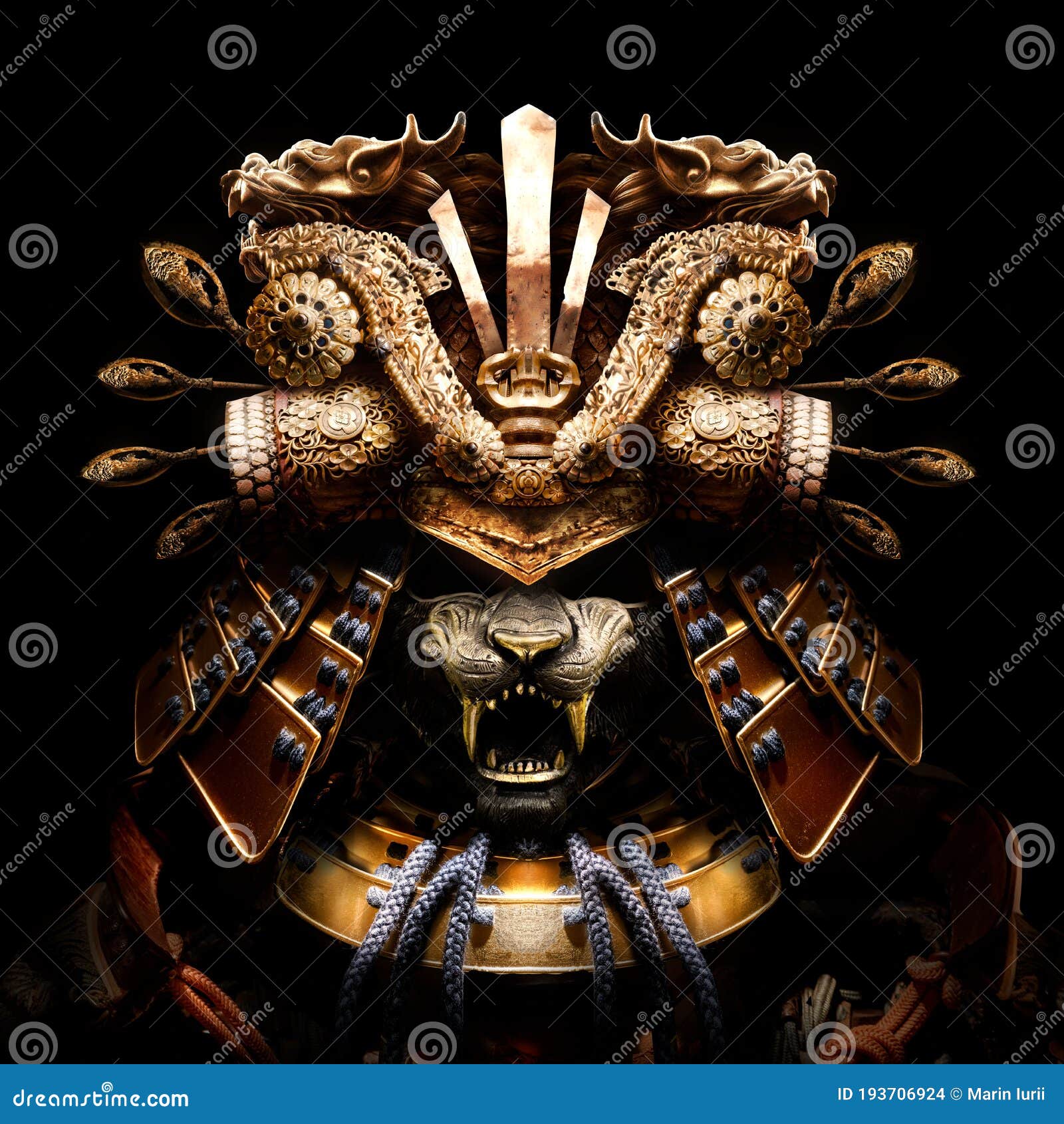 A Terrifying Golden Samurai Helmet with a Tiger Mask Stock Illustration ...
