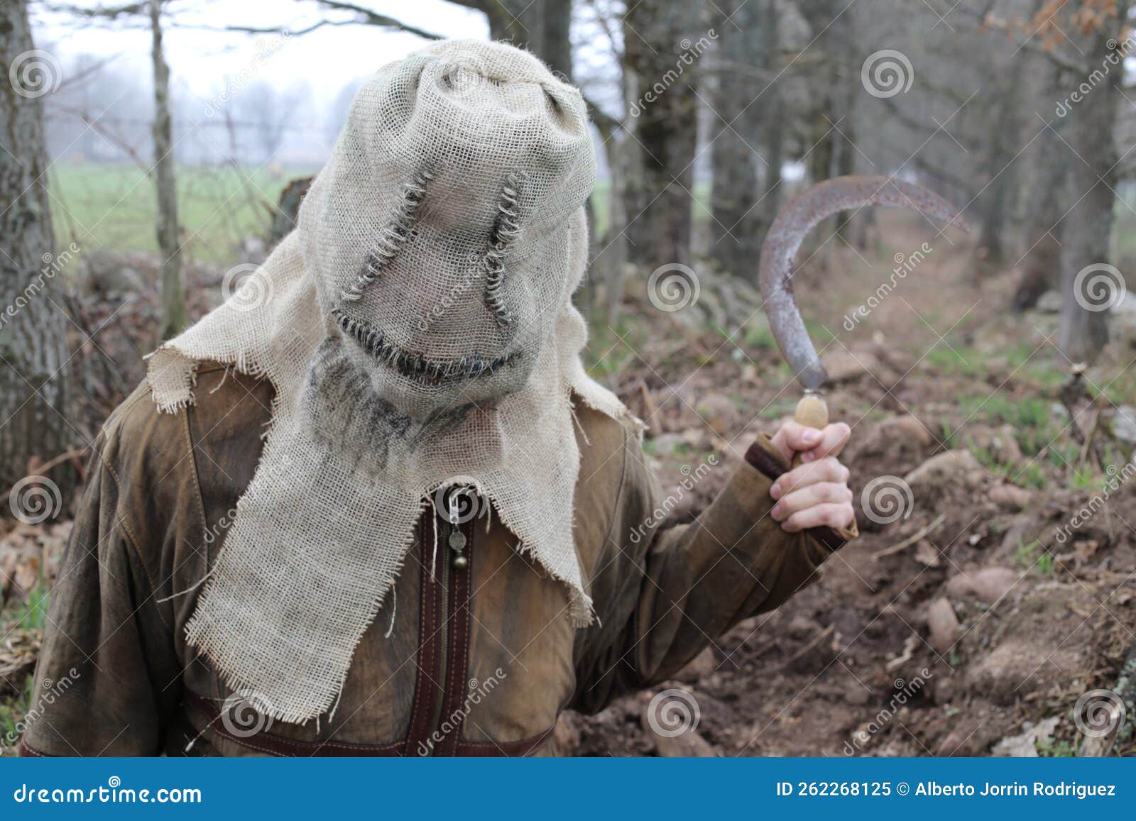 Terrifying Masked Man Holding Sharp Weapon in the Forest Stock Image ...