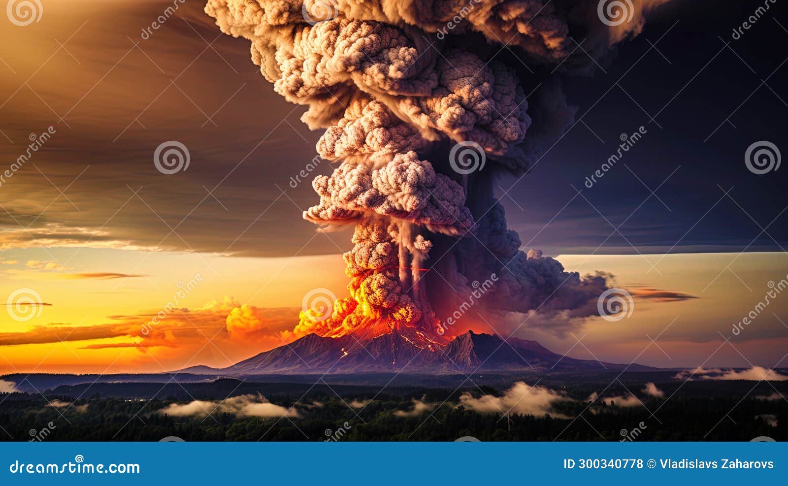 A Terrifying Moment: a Volcano Throws a Column of Ash Stock ...