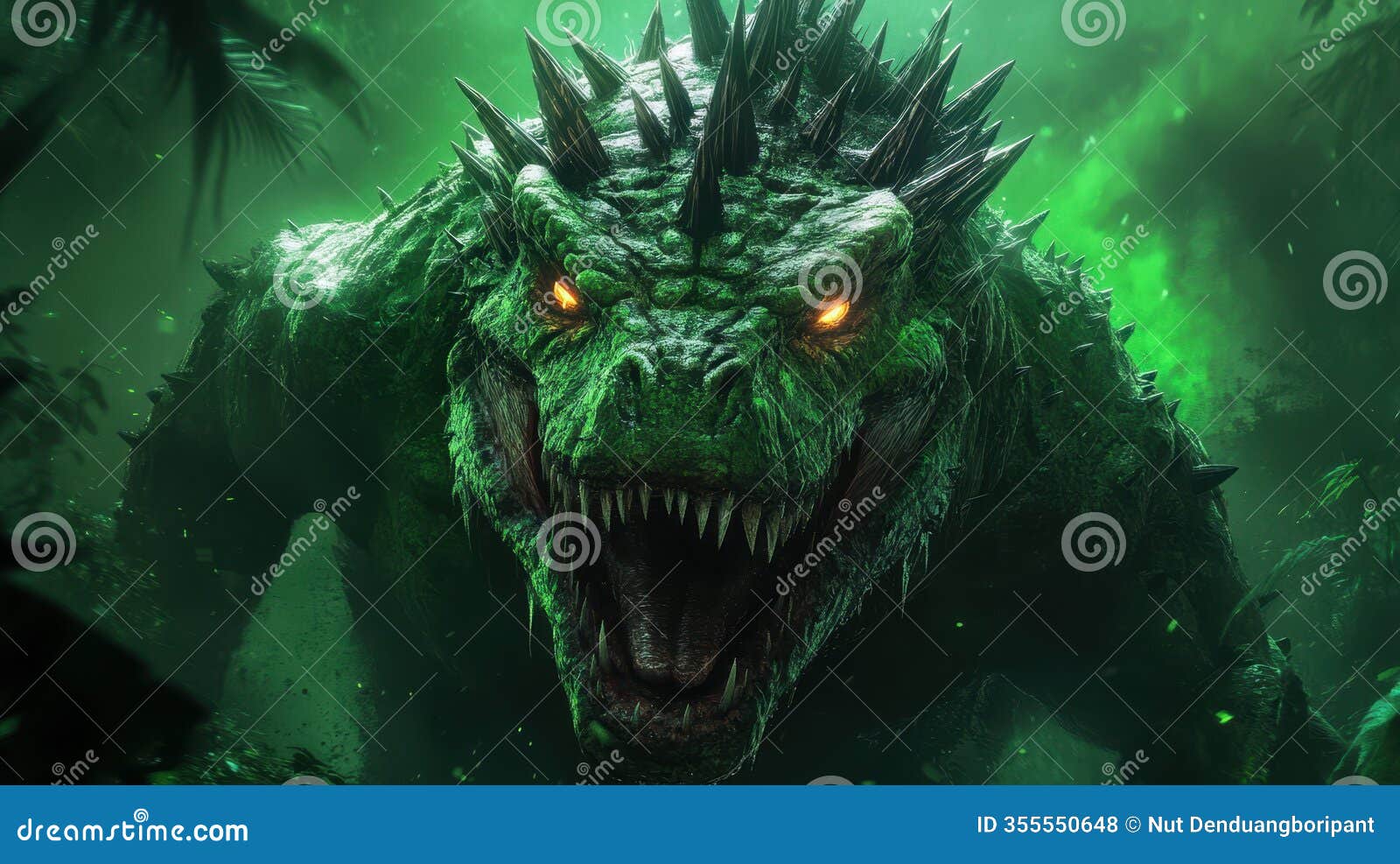 Terrifying Monster with Spikes and Glowing Eyes Stock Illustration ...