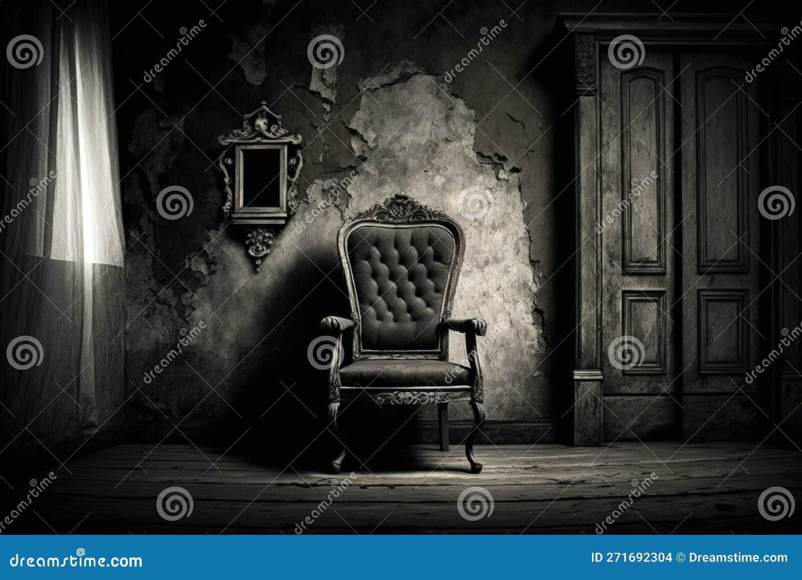 Dramatic Old Room Texture Background With Old Chair Horror Scene Wall ...