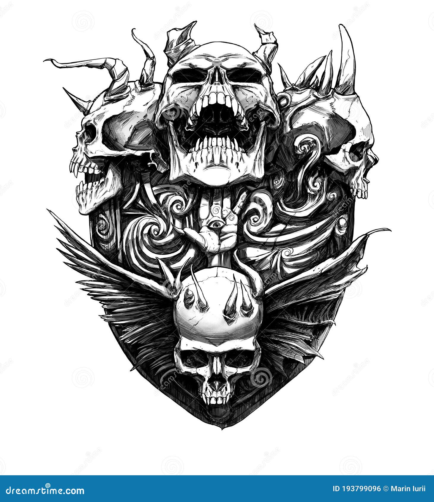 Terrifying Shield with Skulls and Patterns Stock Illustration ...