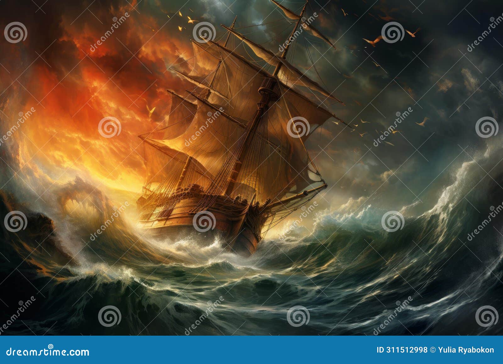 Terrifying Ship Fire in Sea Storm. Generate Ai Stock Illustration ...